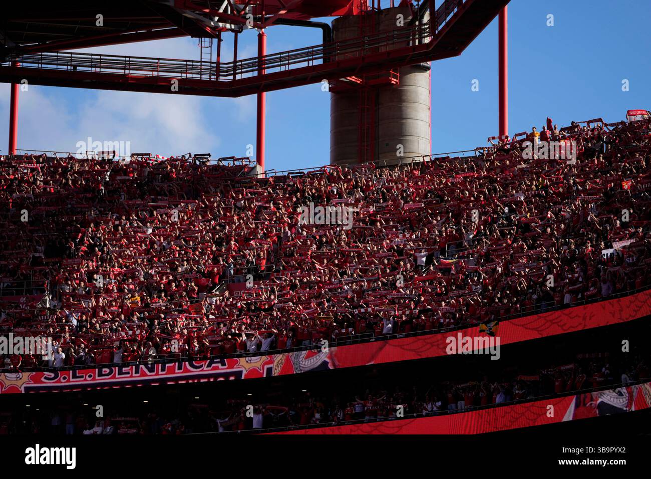 Benfica's fans cheer for their team prior to a Portuguese league soccer ...