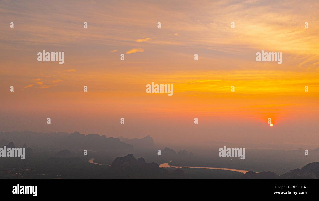 Aerial hyper lapse View of scenery sunrise above heart island in the ...