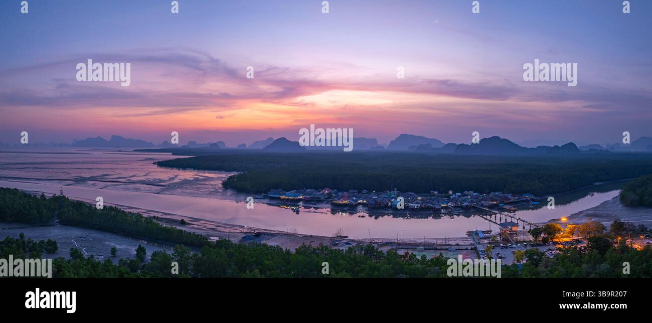 Aerial view of scenery sky reflection at Bang Phat fishing village at ...