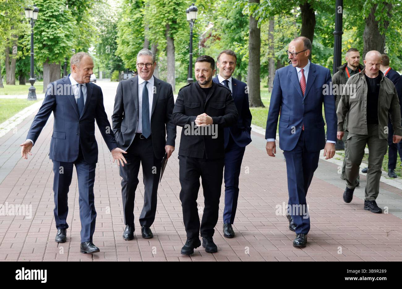 From left: Polish Prime Minister Donald Tusk, British Prime Minister Keir Starmer, Ukranian ...