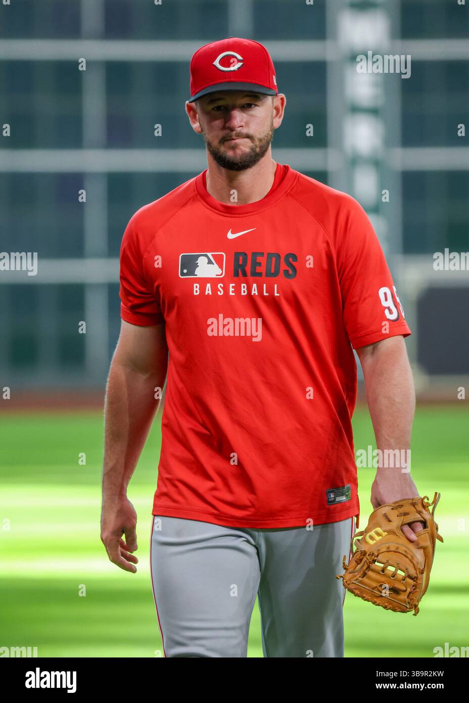 HOUSTON, TX - MAY 09: Cincinnati Reds bullpen catcher James Keller (95) returns to the visitors ...