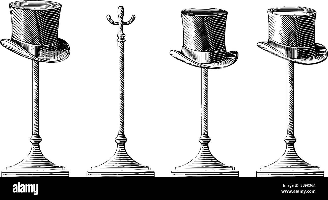 Vintage engraved illustration of hat stands with top hats Stock Vector ...