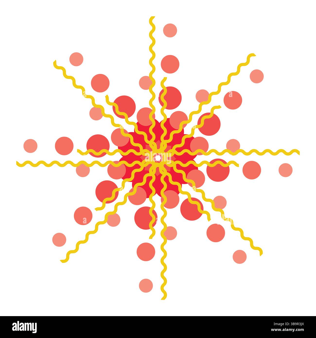 Red sun with yellow dots on a white background. Vector illustration ...