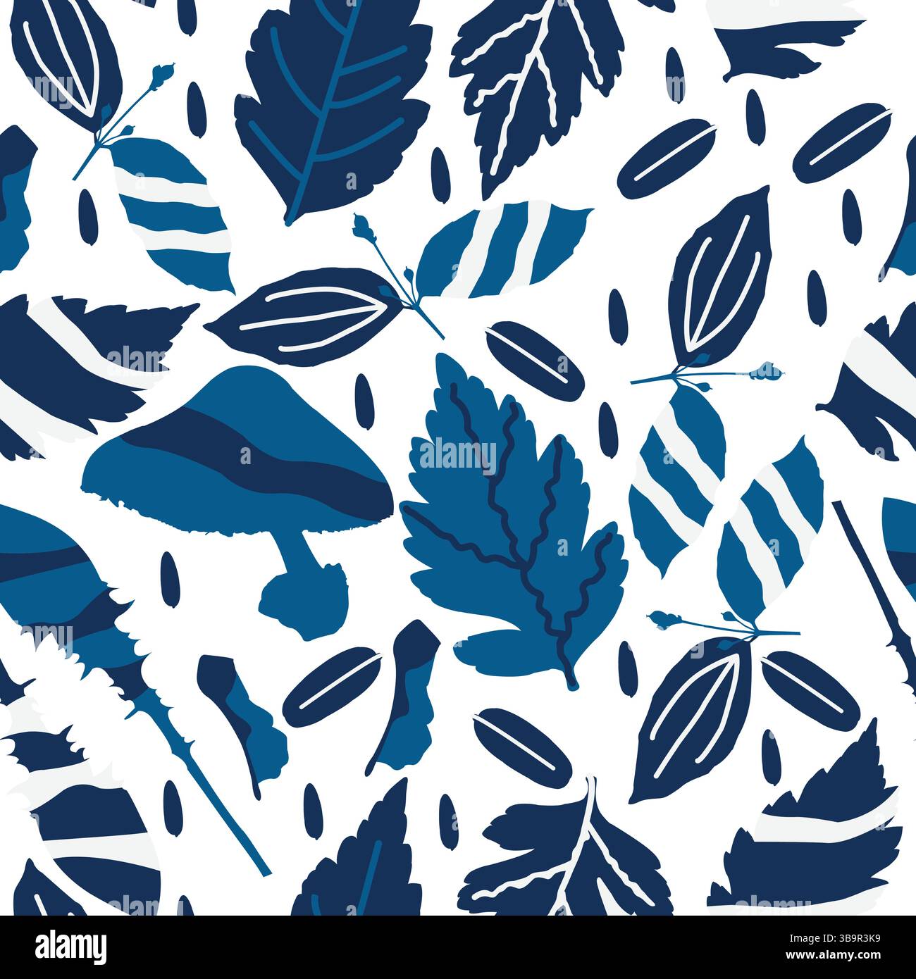 Seamless pattern with blue stylized tree leaves; Vector illustration in ...