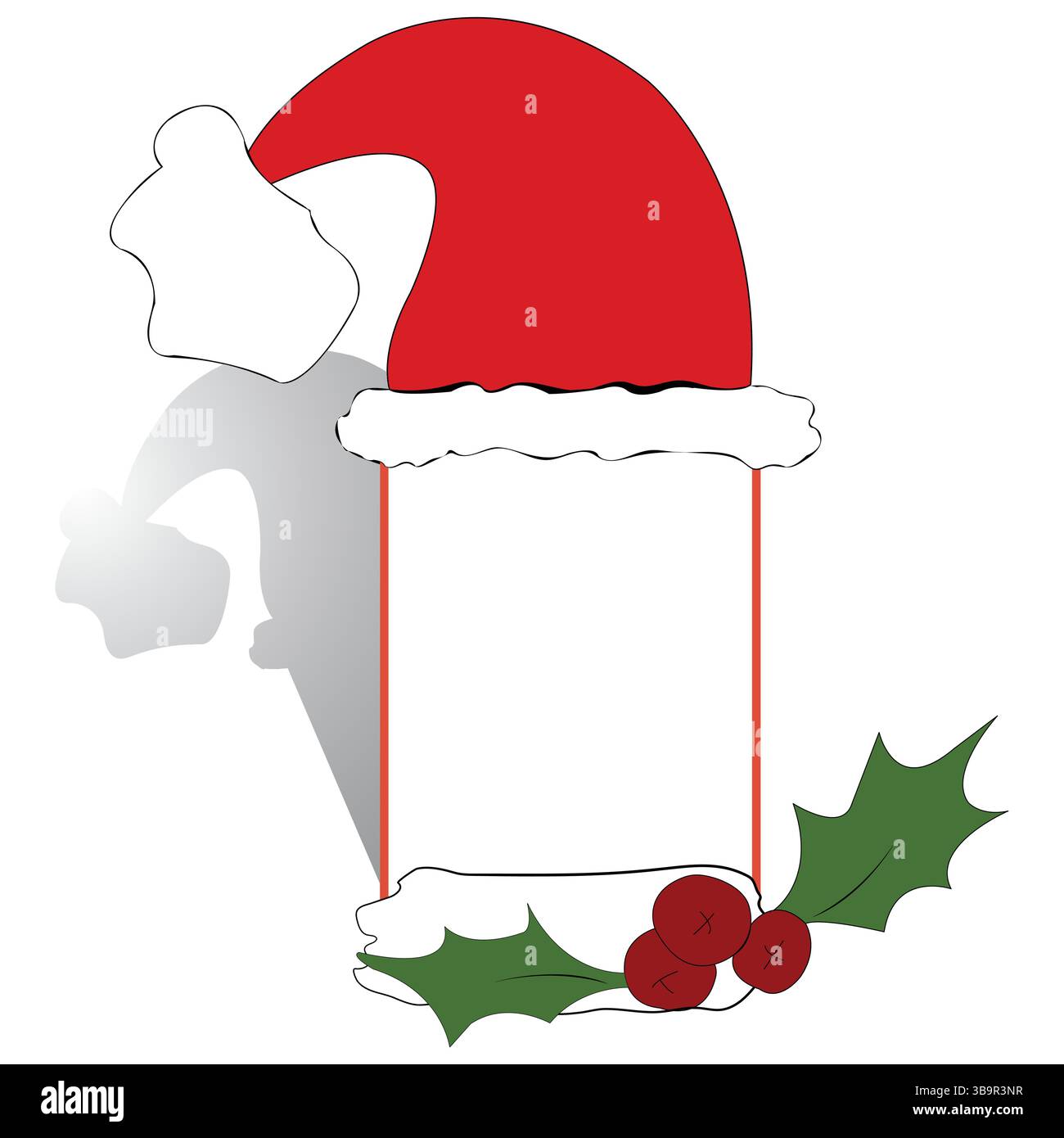 Santa Claus wish list banner; Christmas card with Santa hat and holly ...