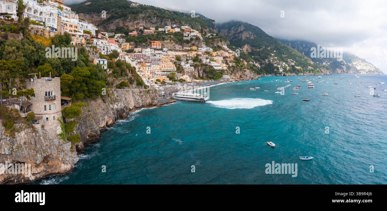 Colorful Coastal Town of Positano Along the Amalfi Coast in Italy Stock ...