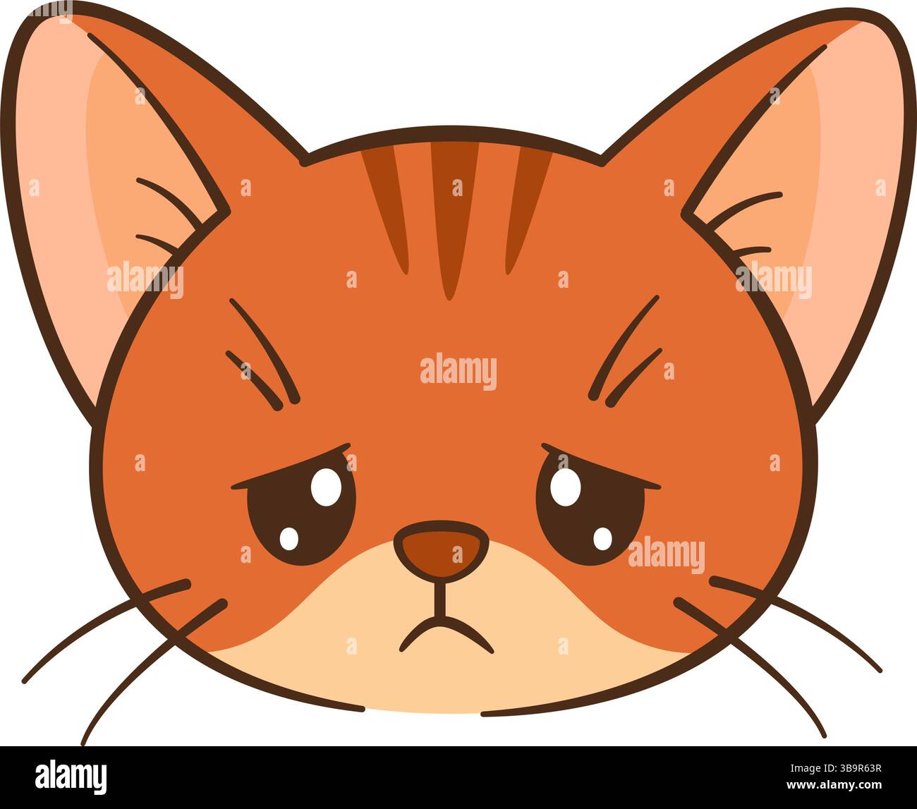 Sad orange tabby cat face. Hand drawn Flat style Chibi face of an sad ...