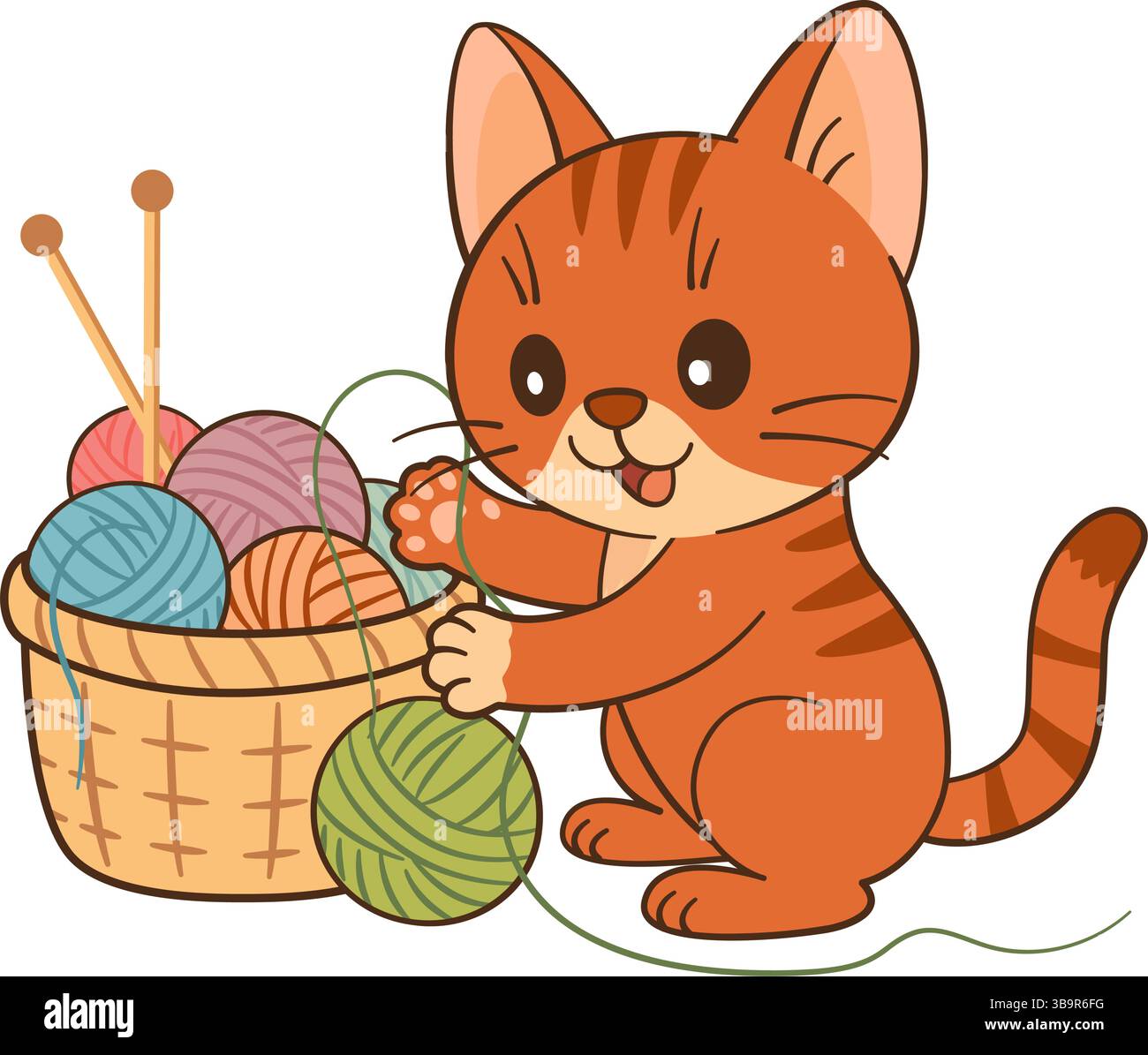 Cartoon cat playing ball yarn hi-res stock photography and images - Alamy