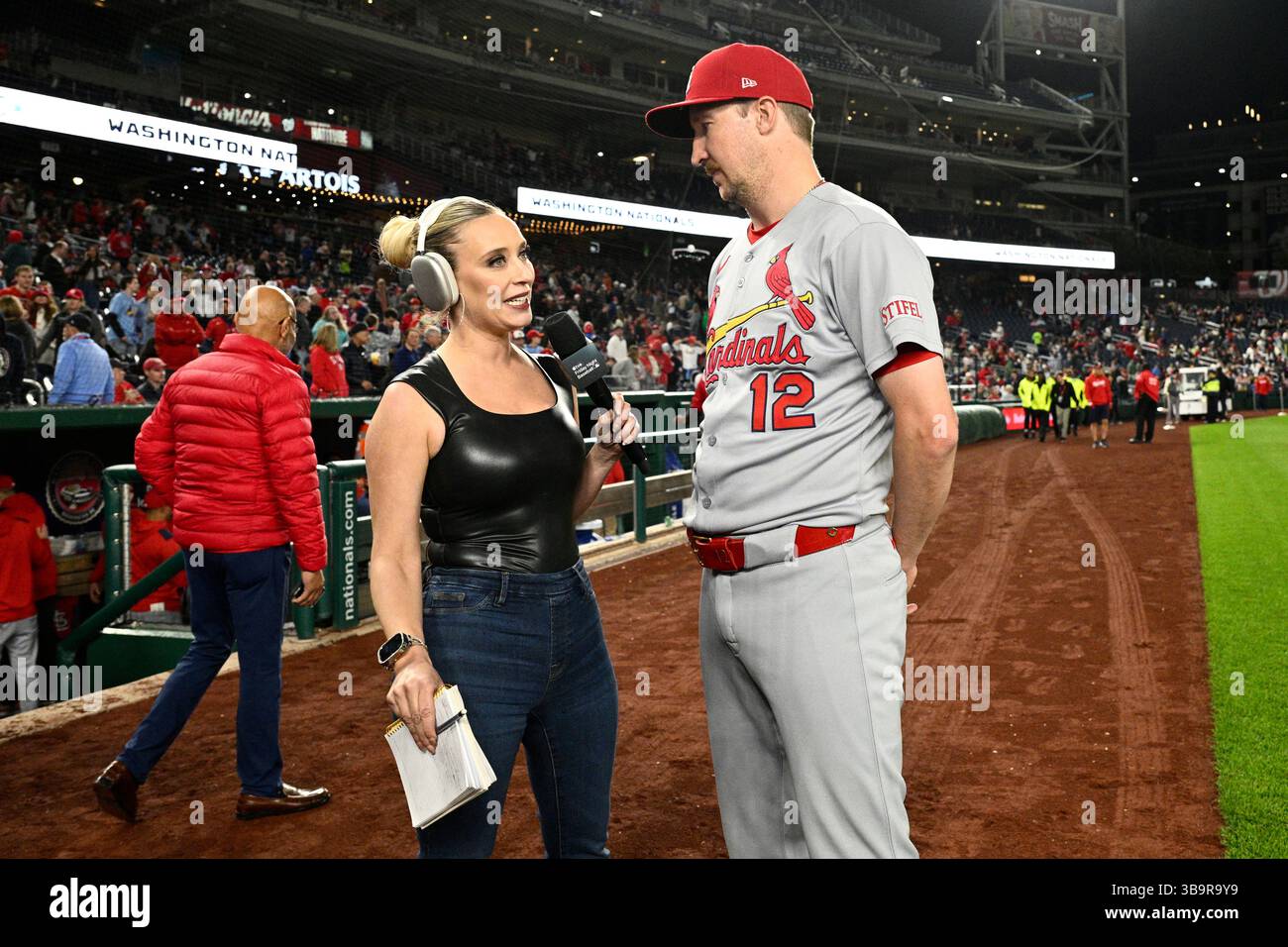 St. Louis Cardinals starting pitcher Erick Fedde gets interviewed after ...