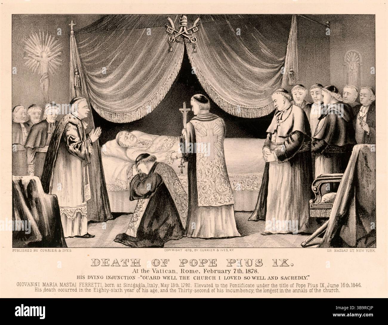 Engraving of the death of Opoe PIus IX on February 7th 1878.Pope Pius ...