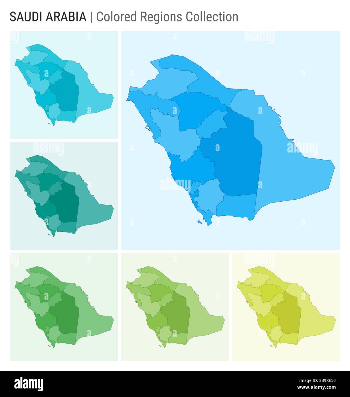 Saudi Arabia map collection. Country shape with colored regions. Light ...