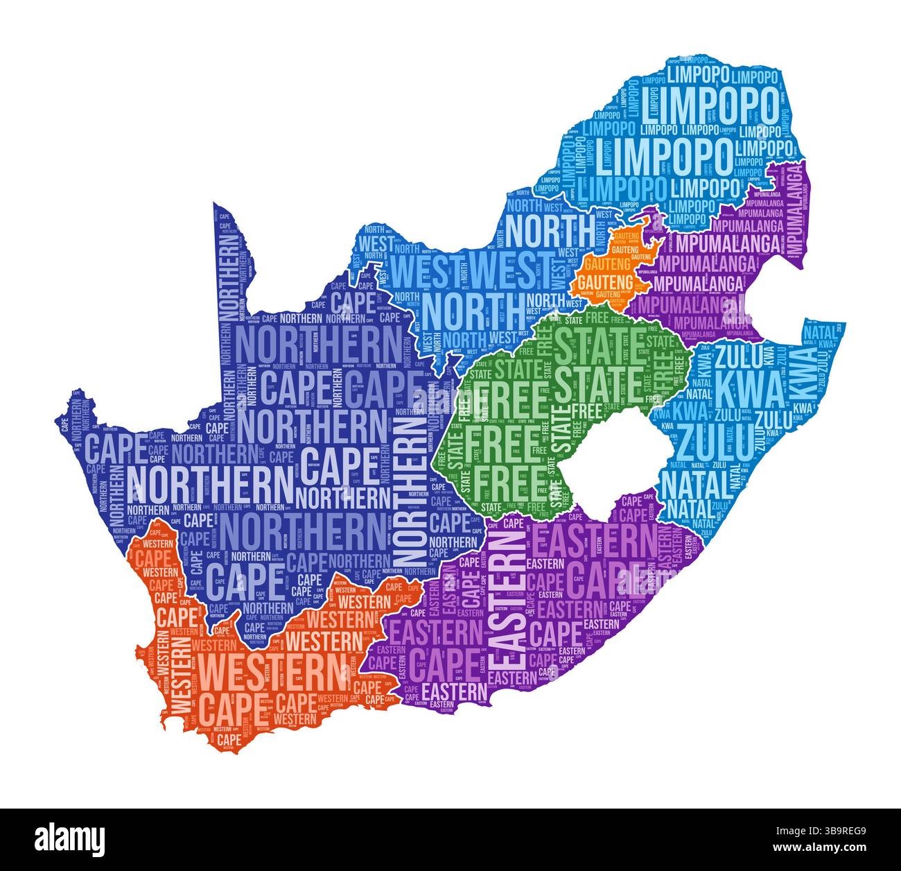 South Africa shape. Country word cloud with region division. South ...