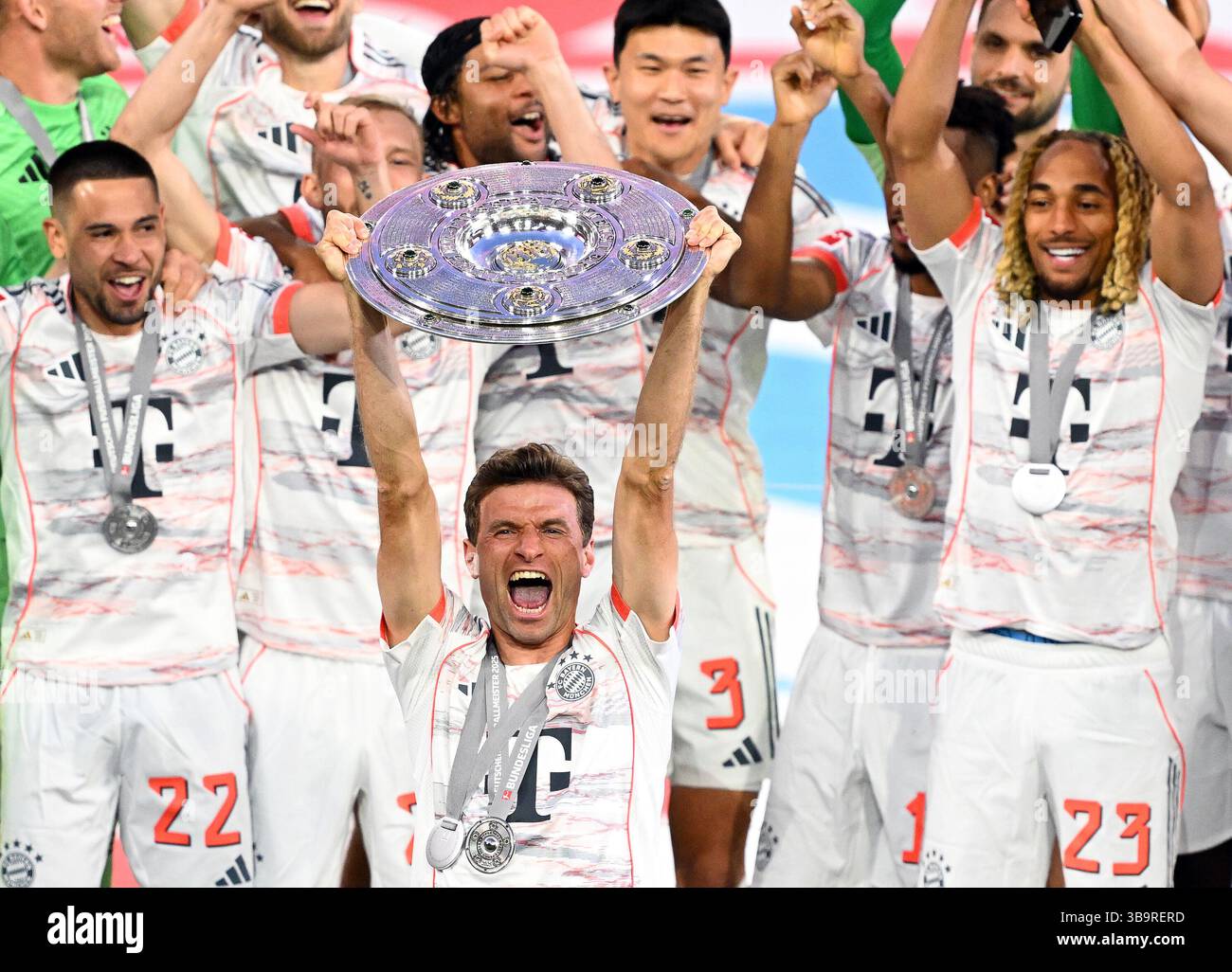 Bayern Munich's Thomas Muller with The Bundesliga Meisterschale ...