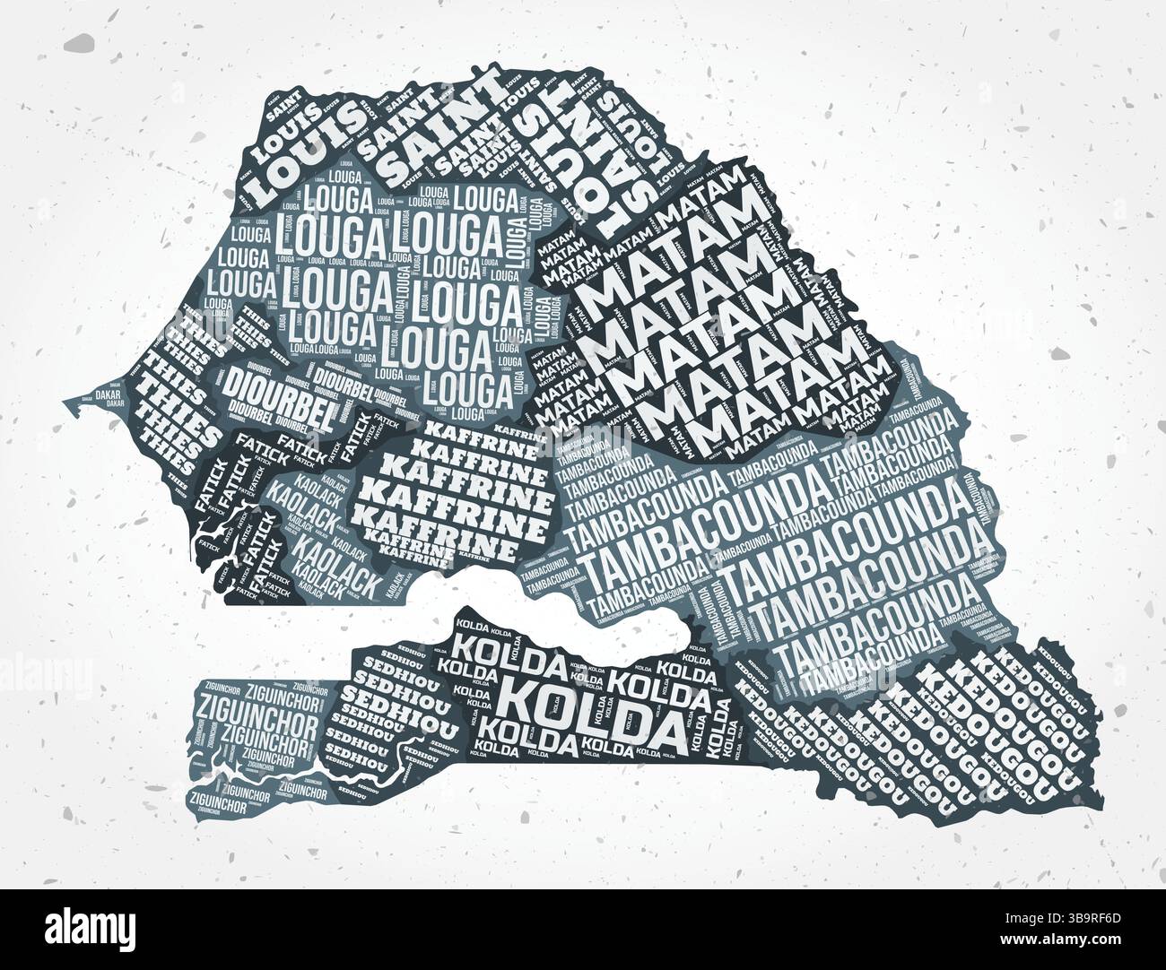 Senegal regions word clouds. Country shape on textured background ...