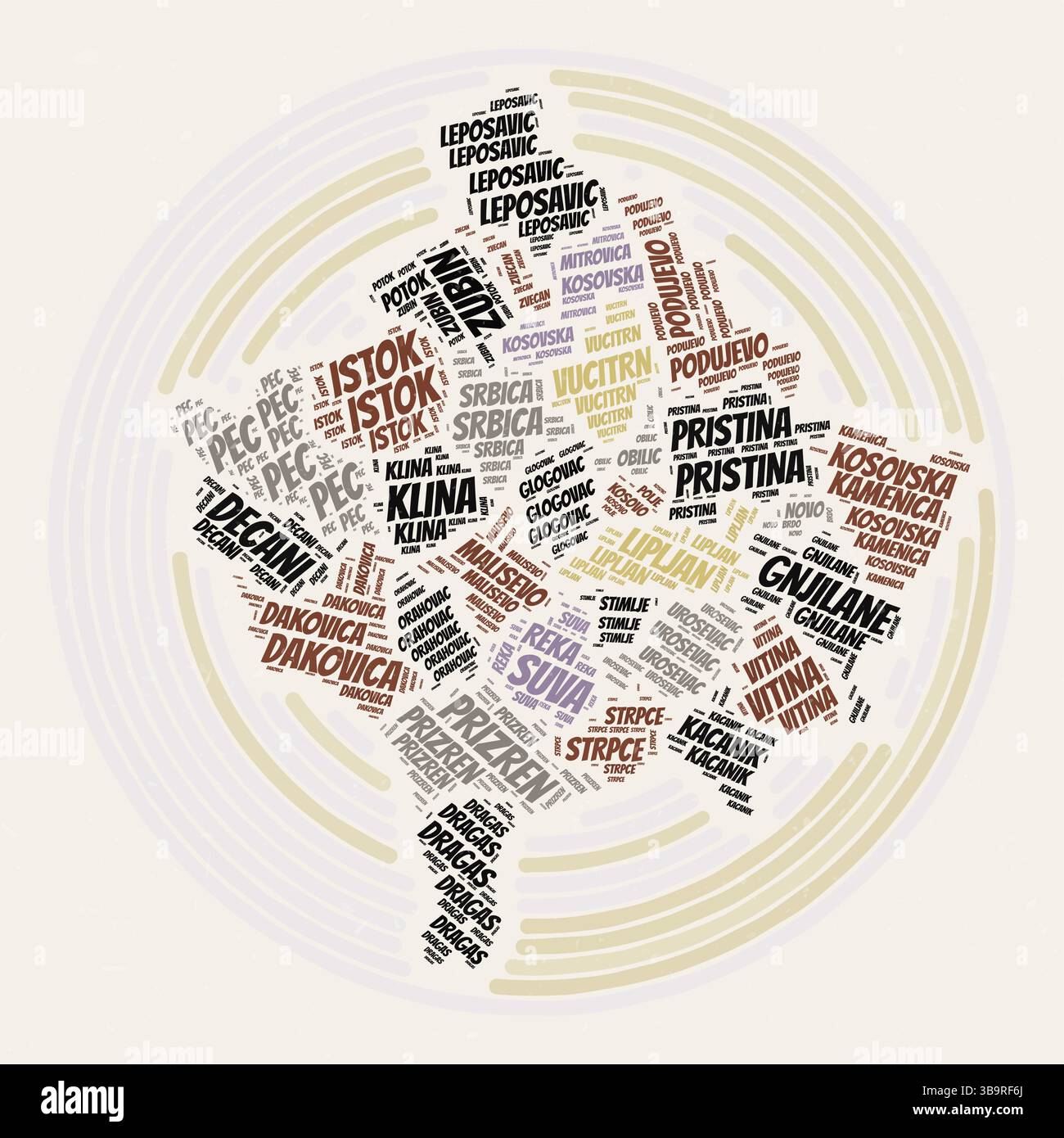 Kosovo Round Poster. Typography style image of Country. Regions word ...
