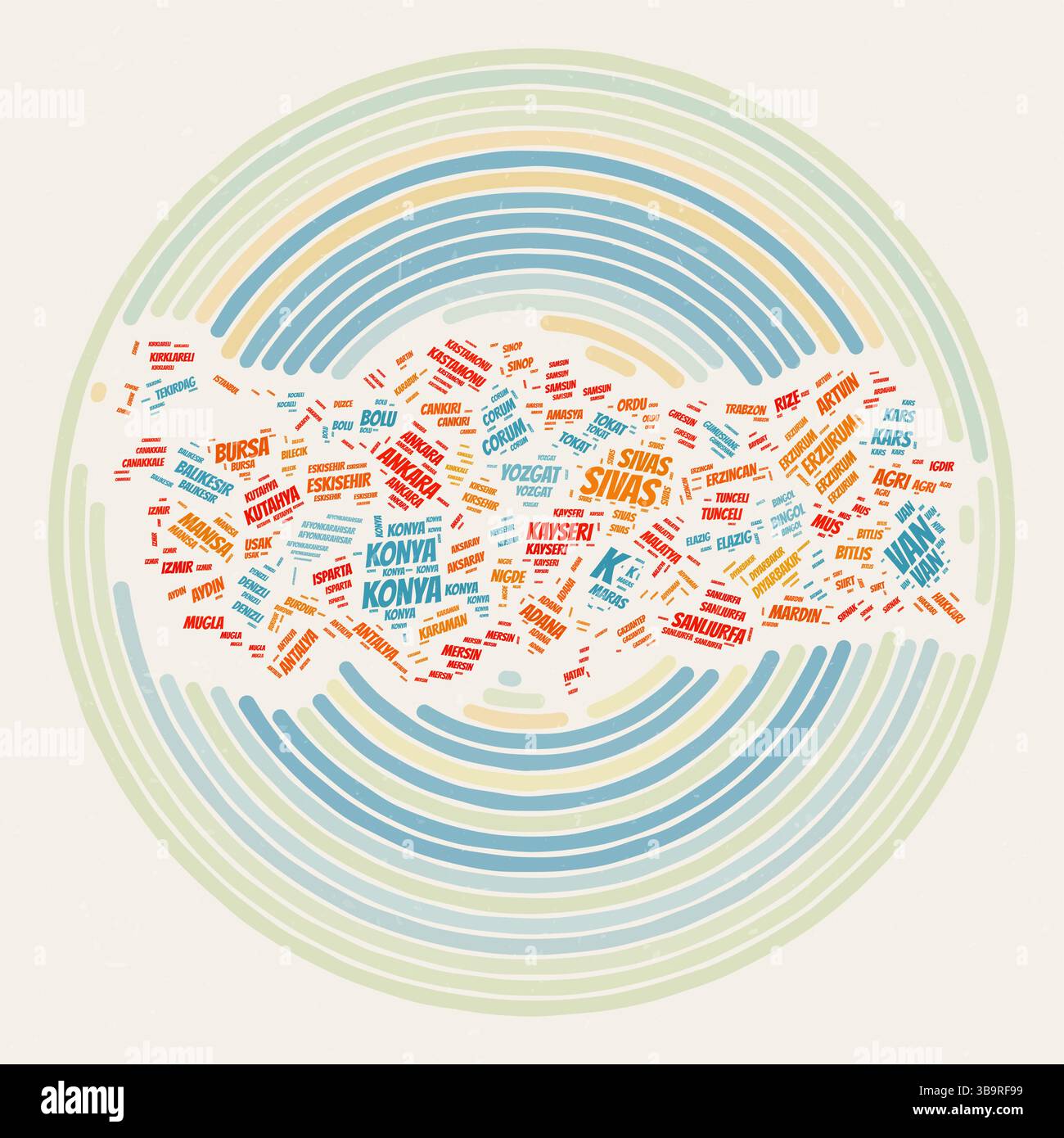 Turkey round poster. Typography style image of country. Regions word ...