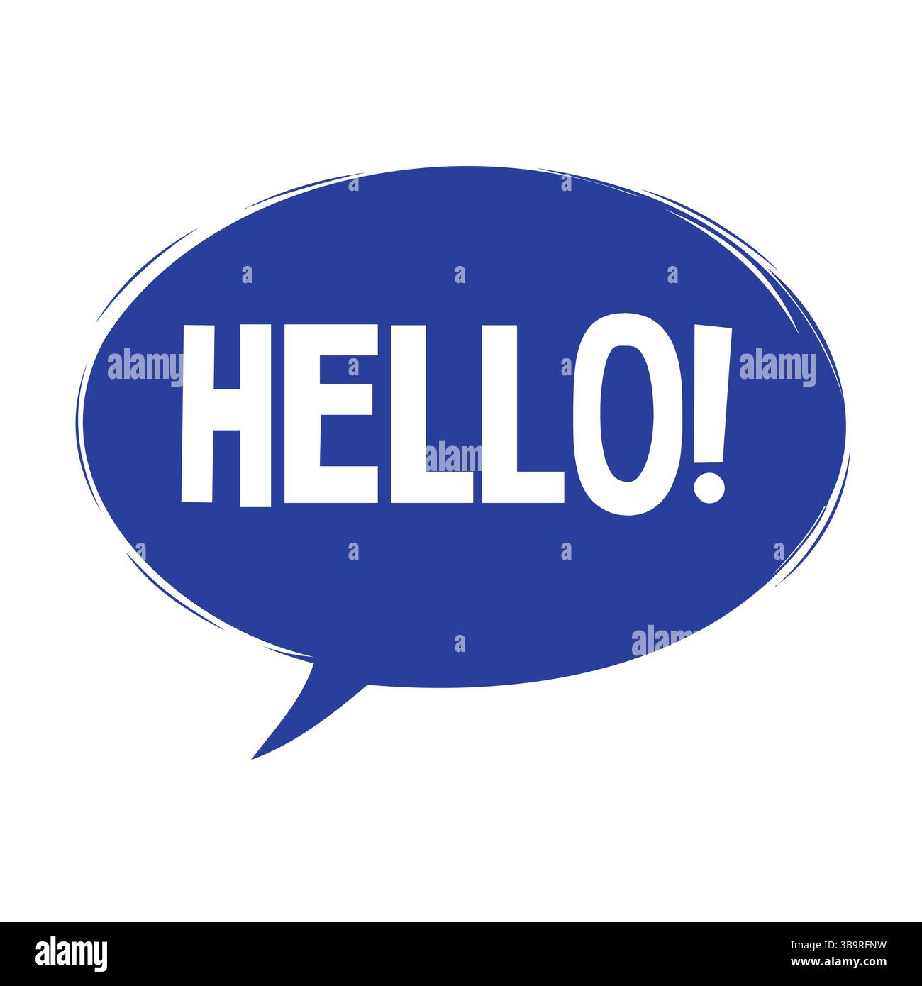 Blue comic speech bubble with the word hello in bold white capital ...
