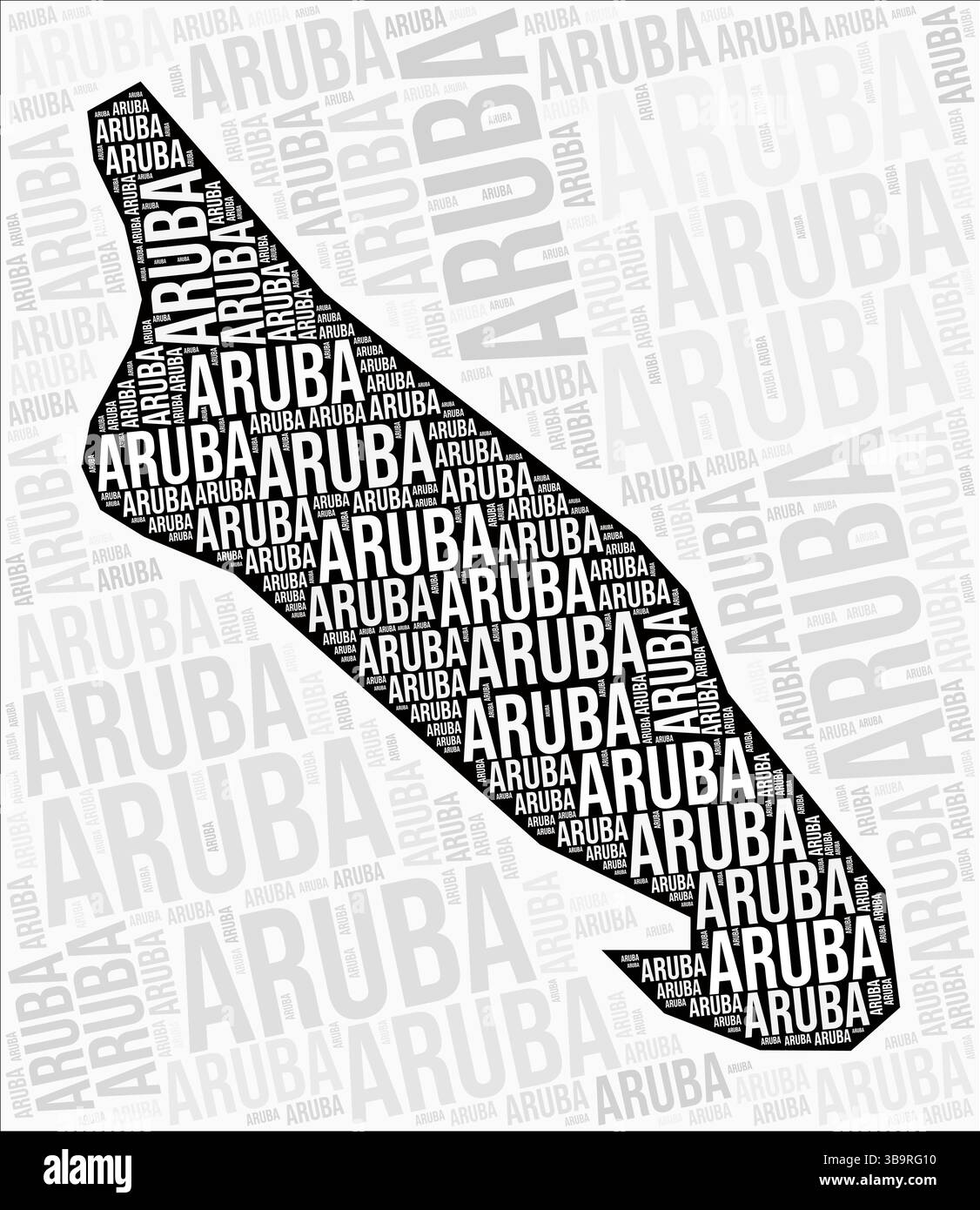 Aruba regions map word cloud. Aruba region names. Black and white map ...
