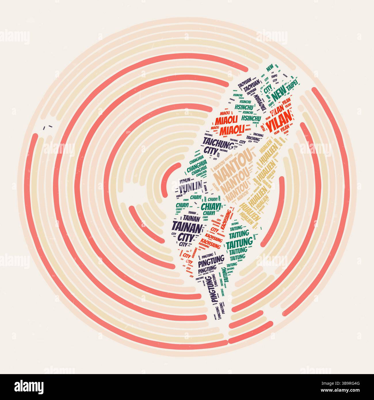 Taiwan Round Poster. Typography style image of Country. Regions word ...