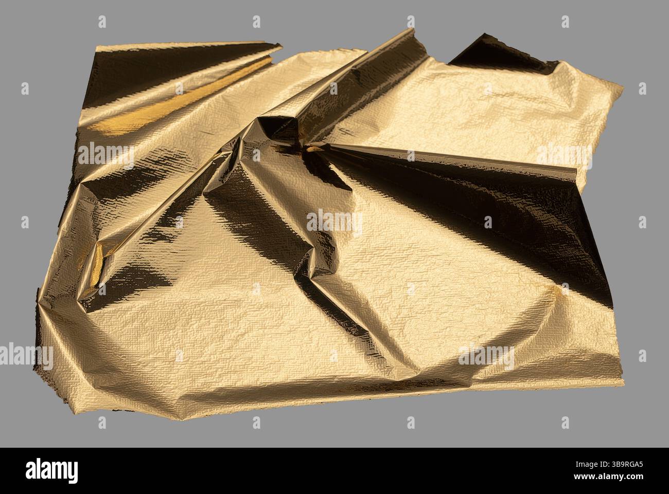 Golden foil sheet with reflective, shiny folds creating an opulent ...