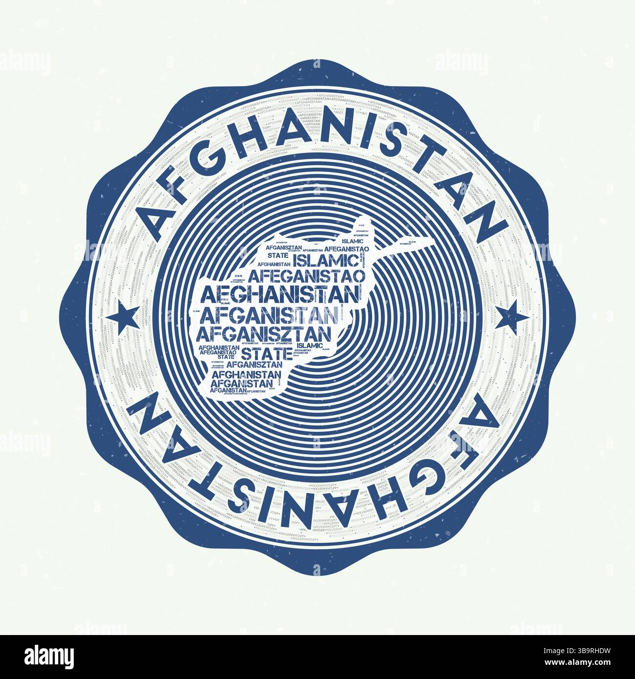Afghanistan seal. Country round logo with the shape of Afghanistan and ...