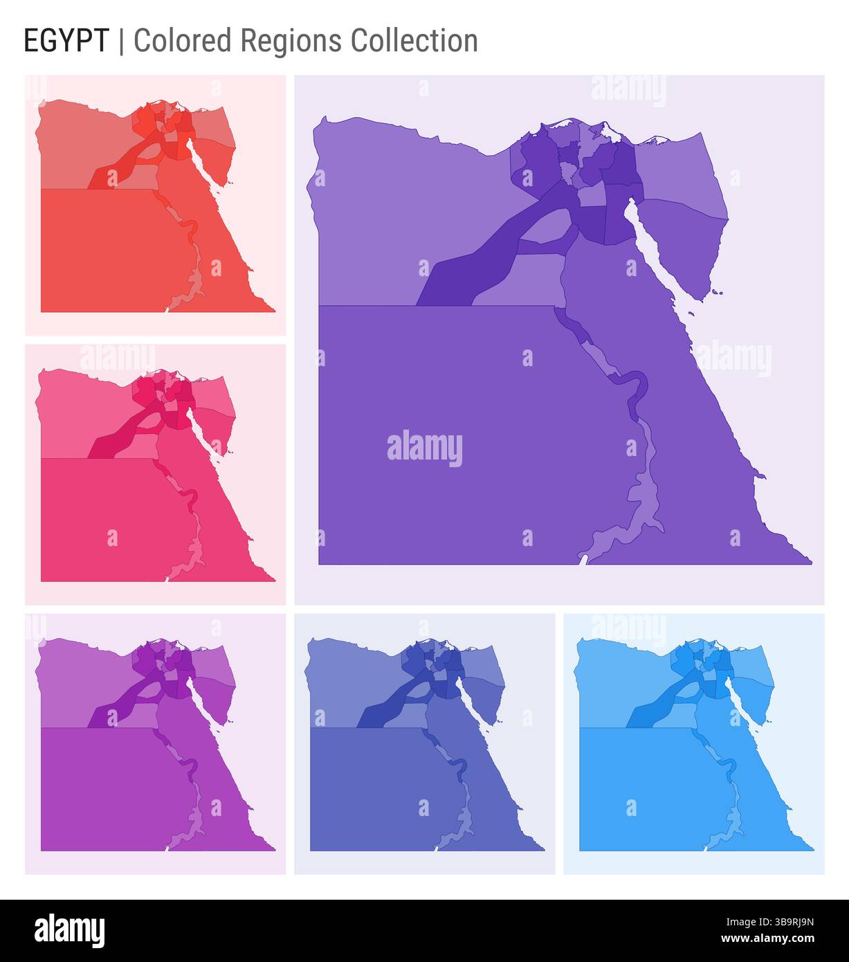 Egypt map collection. Country shape with colored regions. Deep Purple ...