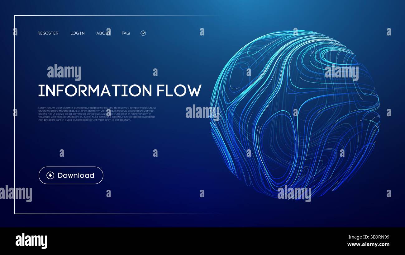 Information flow technology with abstract glowing sphere, futuristic blue background, digital ...