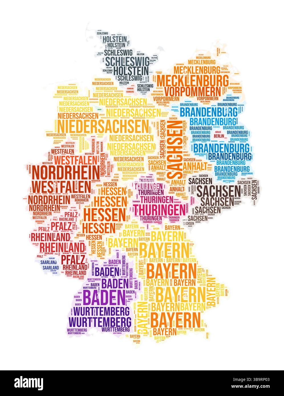 Germany region word cloud. Country shape design. Germany colored ...