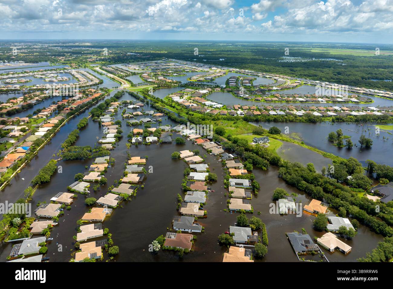 Flooded residential area with underwater houses from hurricane Debby ...