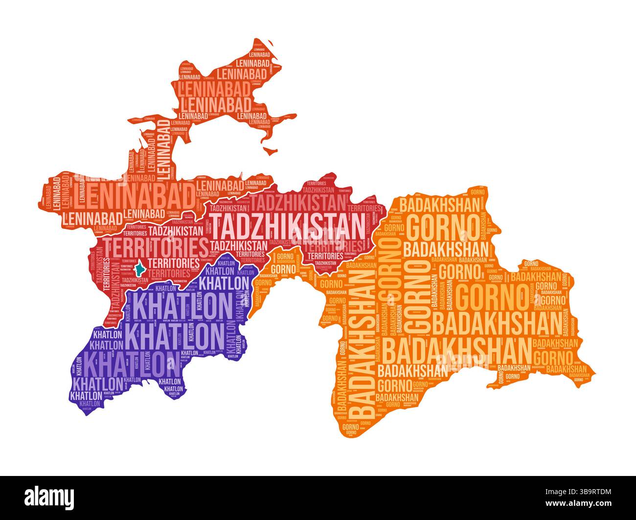 Tajikistan shape. Country word cloud with region division. Tajikistan ...