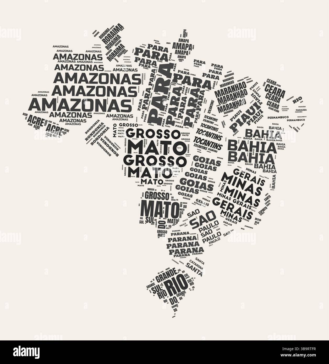 Brazil Word Cloud. Country with states division. Brazil typographic ...