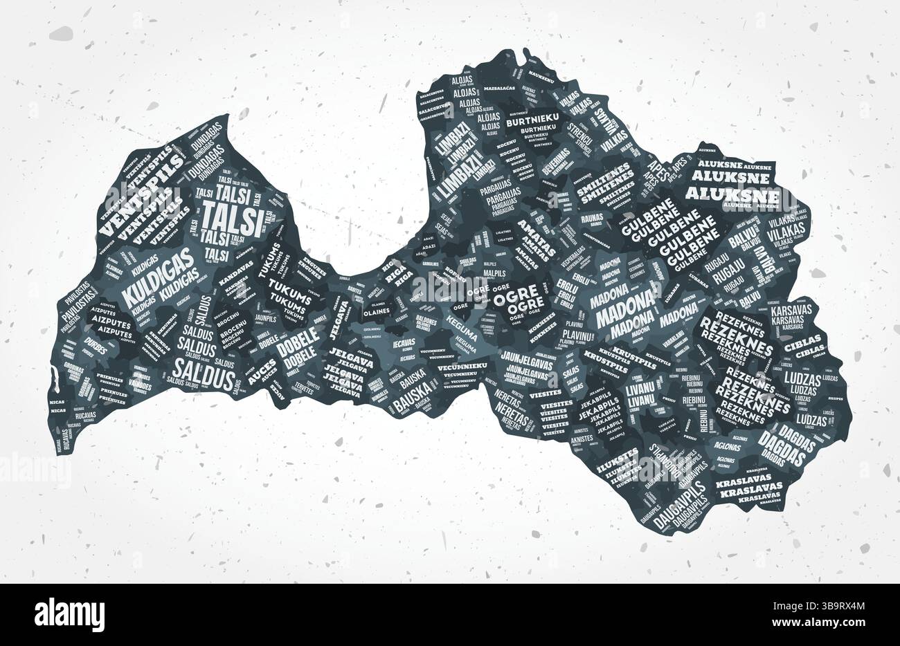 Latvia regions word clouds. Country shape on textured background ...