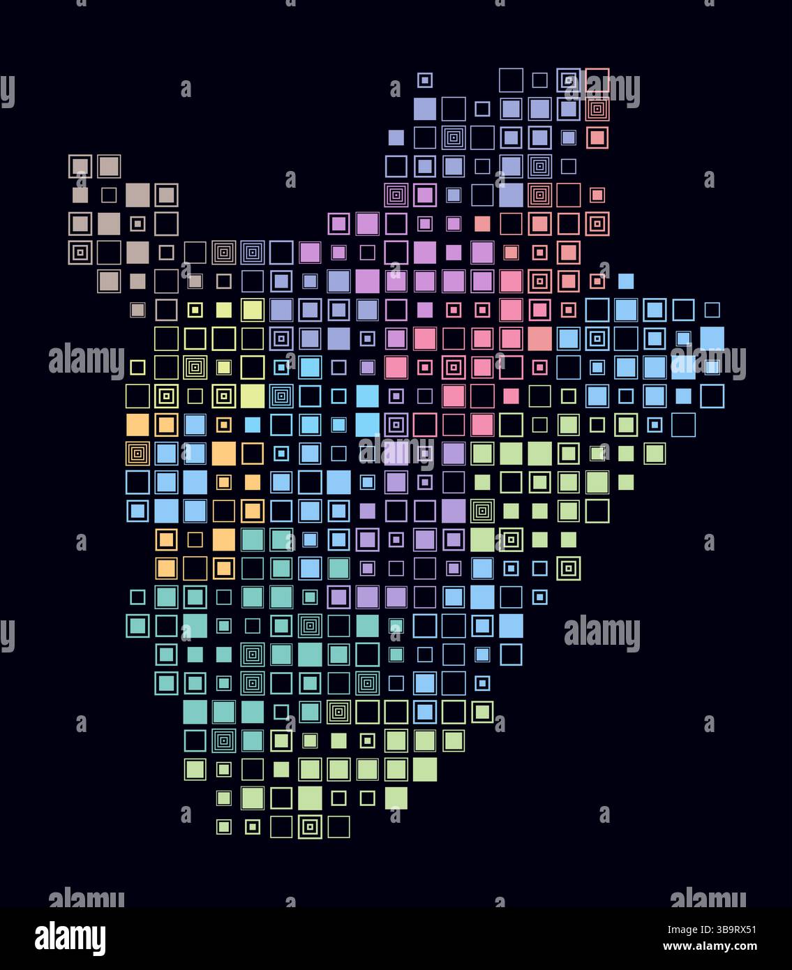 Burundi, shape of the country built of colored cells. Digital style map ...