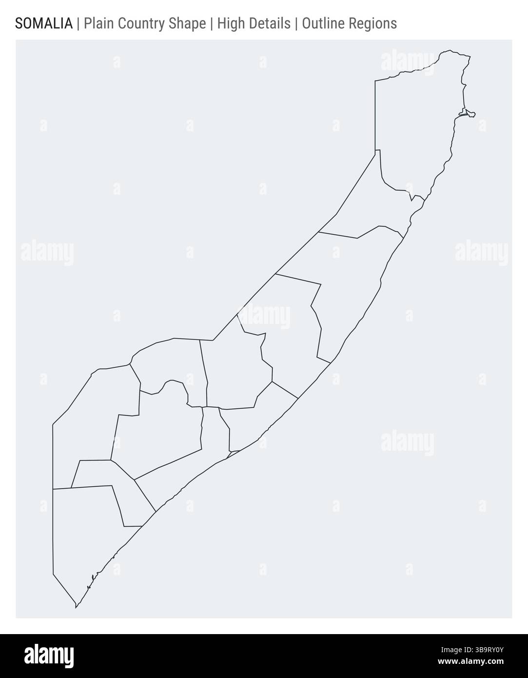 Somalia plain country map. High details. Outline regions style. Shape ...