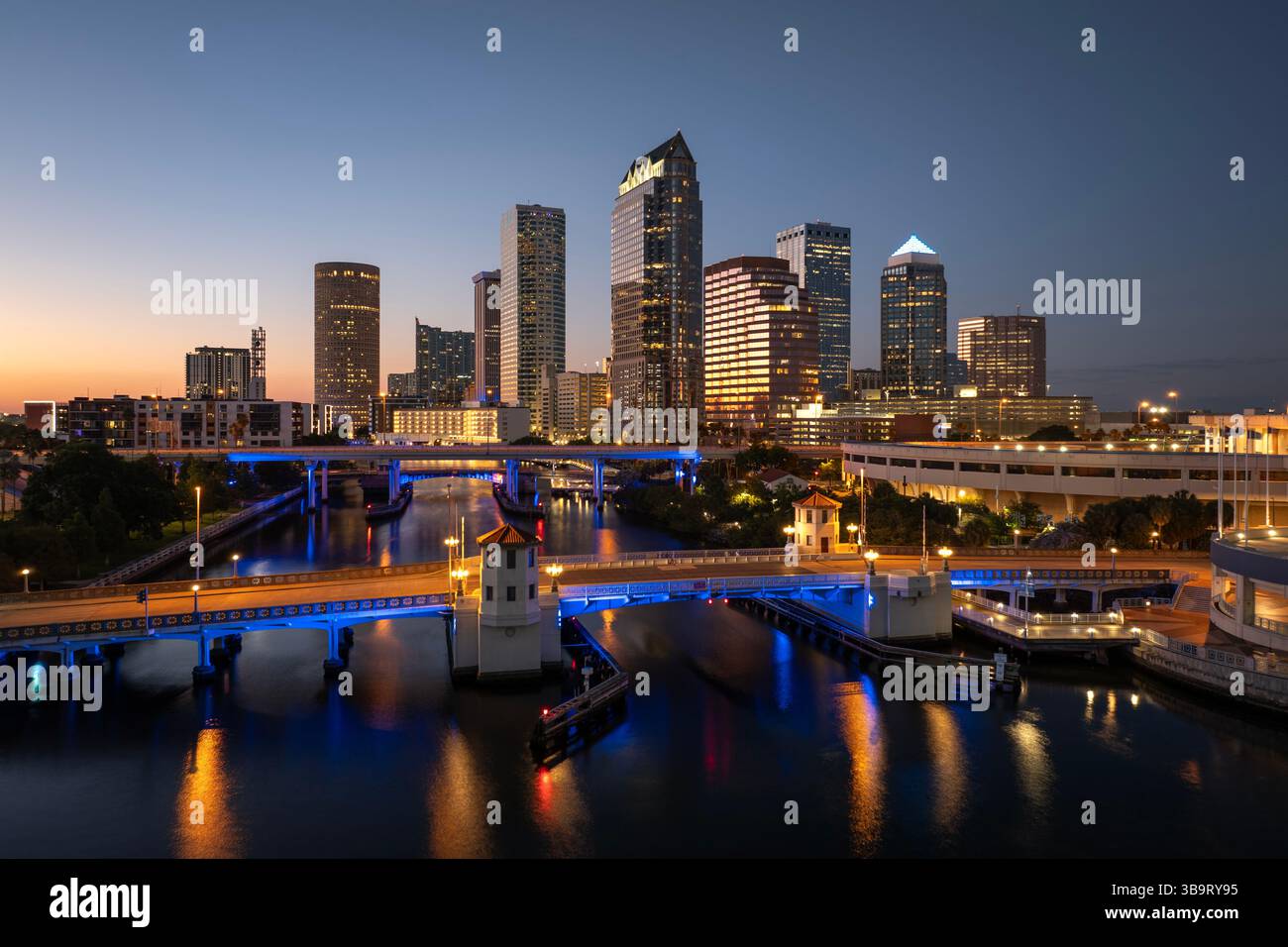 Tampa, Florida. Cars traffic driving on highway bridge and high ...