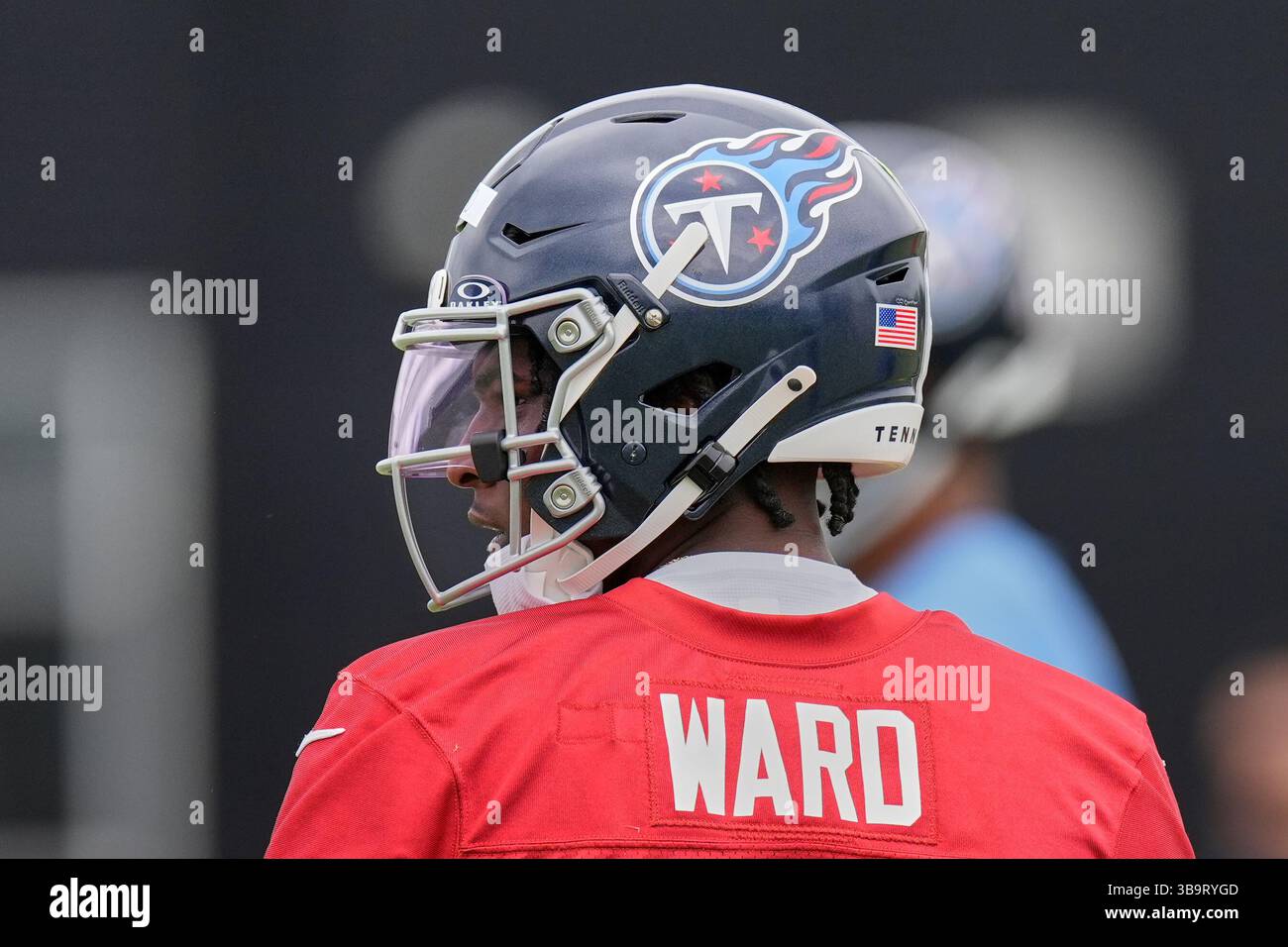 Tennessee Titans quarterback Cam Ward runs through a drill during the NFL football team's rookie ...