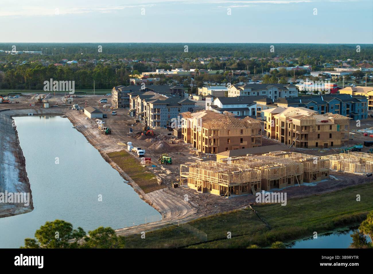 Wooden frames of new Florida apartment condos under construction ...