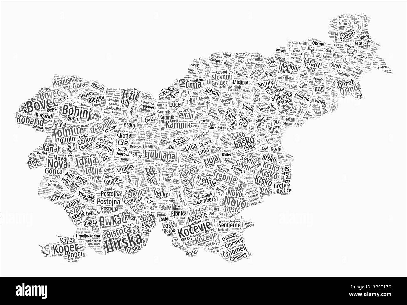 Slovenia Text Style Regions. Country region names word clouds in the ...