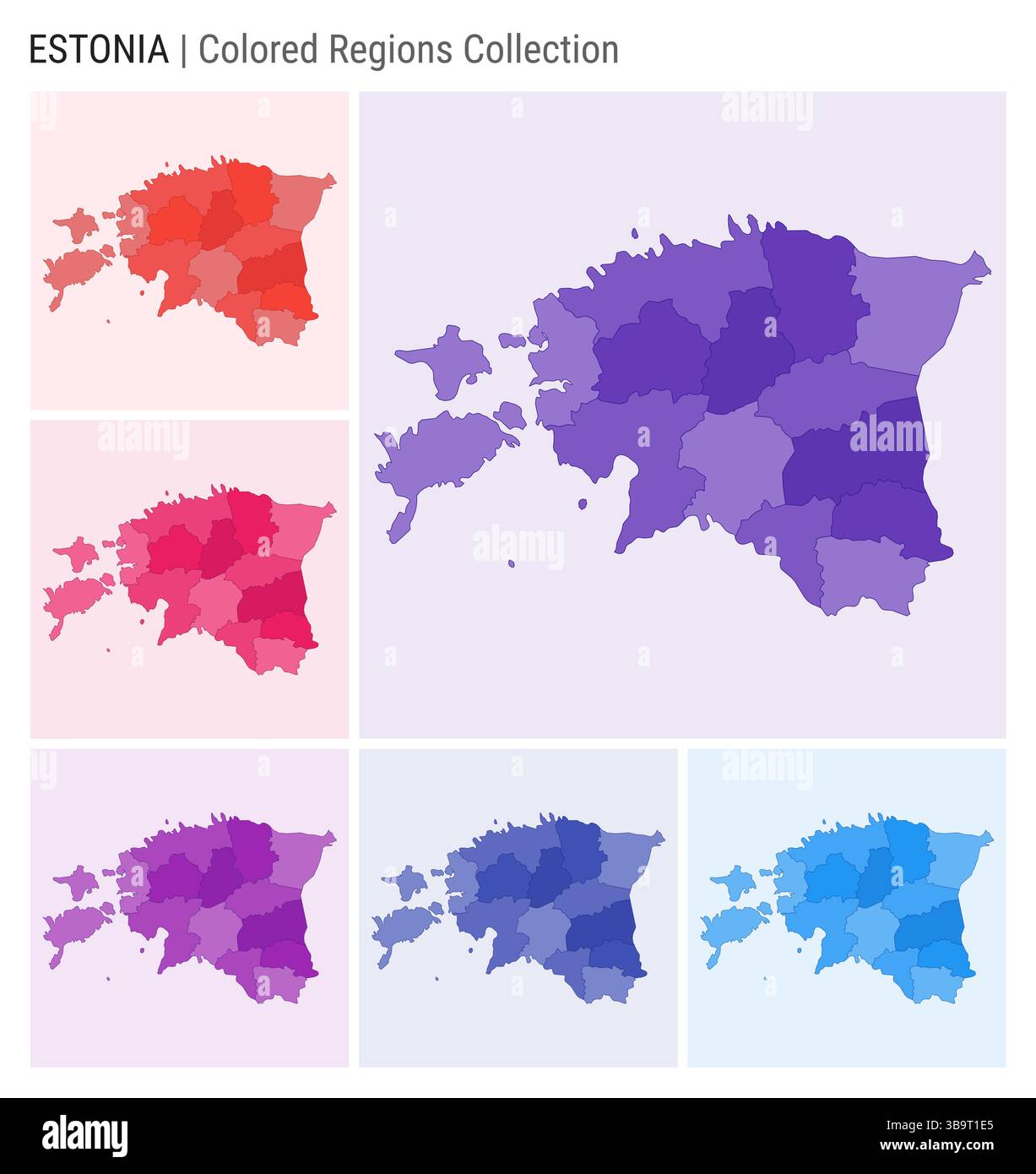 Estonia map collection. Country shape with colored regions. Deep Purple ...