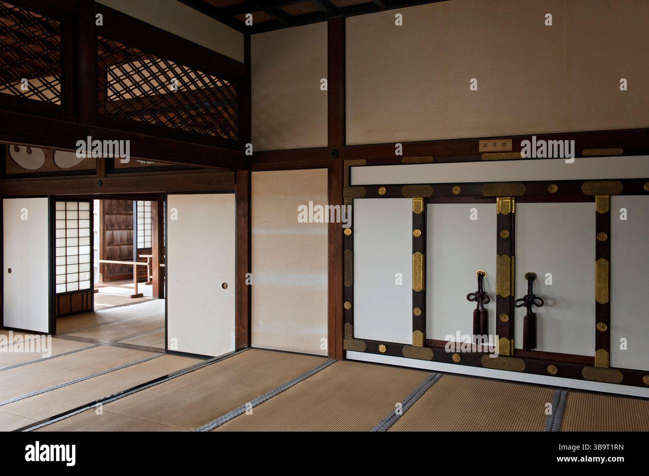 Architectural details of sliding fusuma wall panels and paper shoji screens on the interior of ...