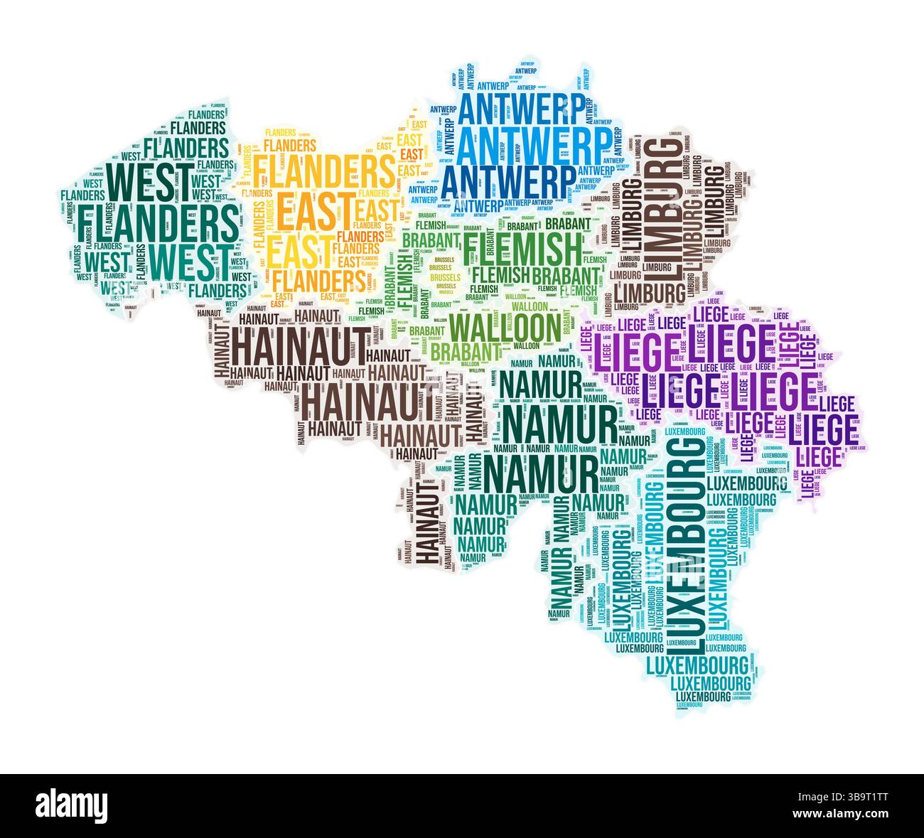 Belgium region word cloud. Country shape design. Belgium colored ...