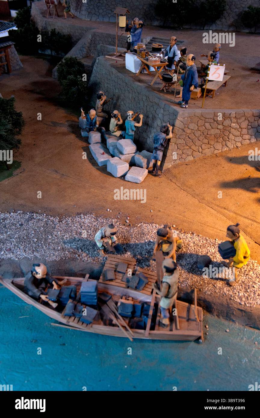 Miniature Japanese diorama model depicting the construction of Kochi ...