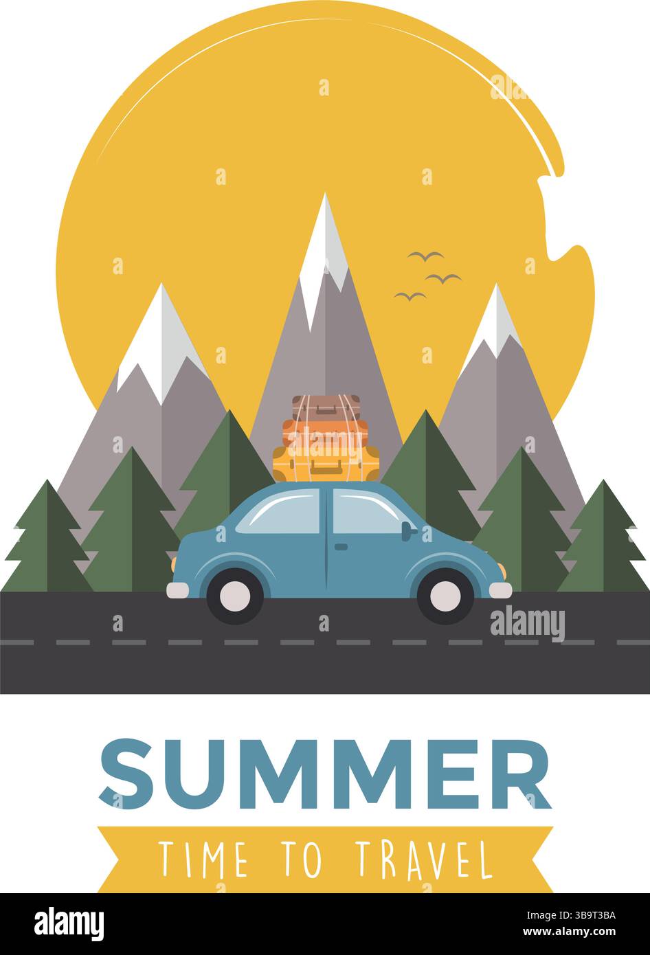 summer vacation travel with car on the road vector illustration Stock ...