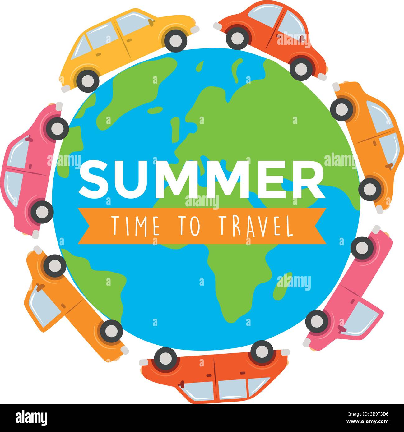 different cars drive around the world isolated vector illustration ...