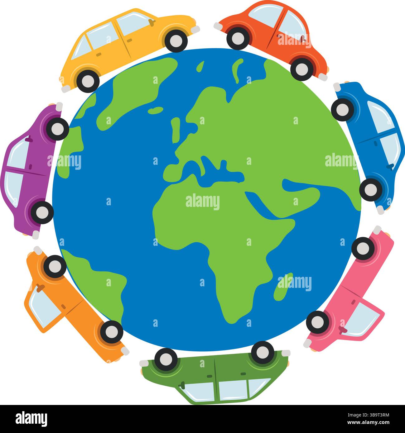 different cars drive around the world isoalted vector illustration ...