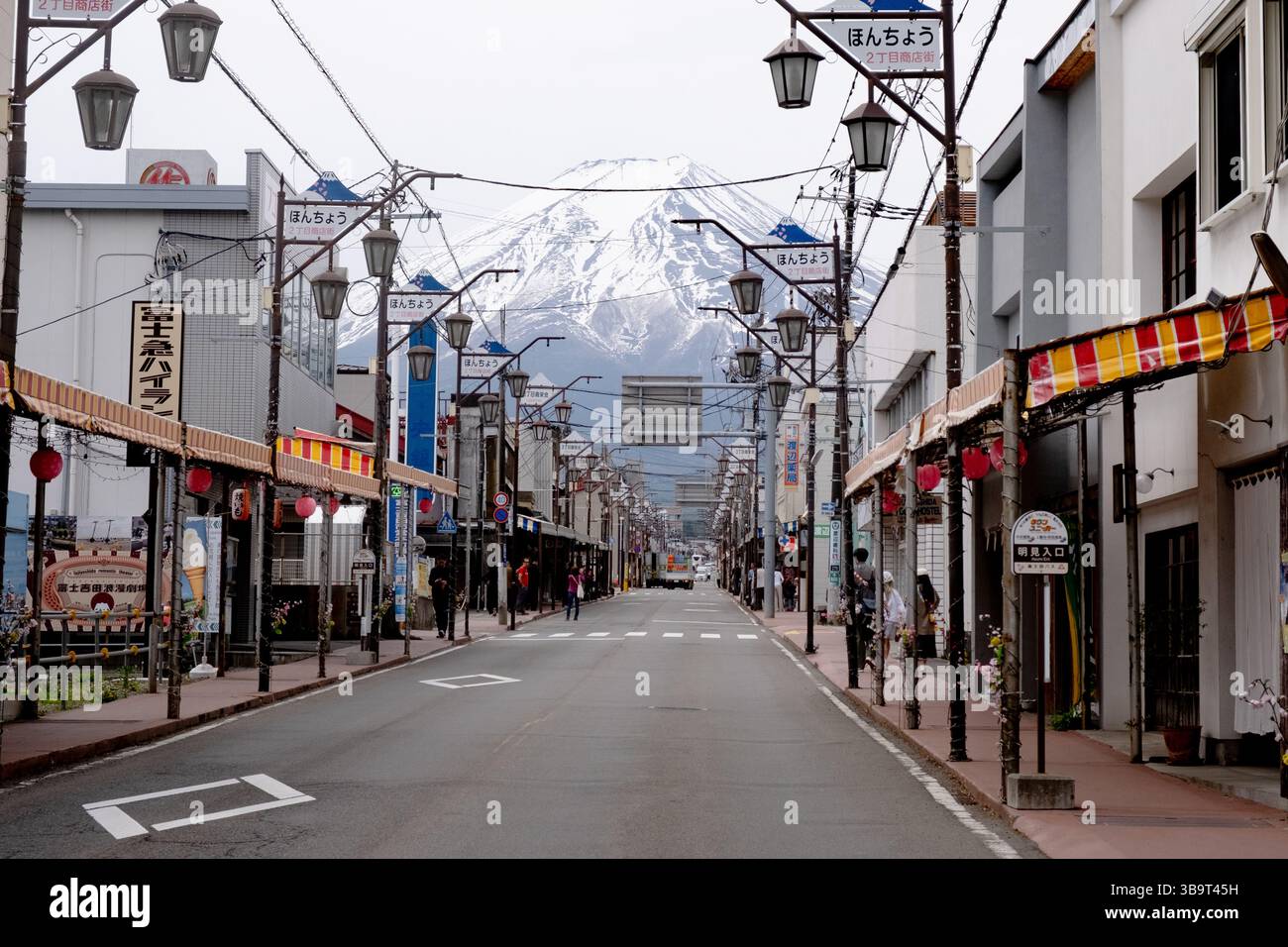 Fujiyama, Japan, April 24 2025: Traditional japanese street with shops ...