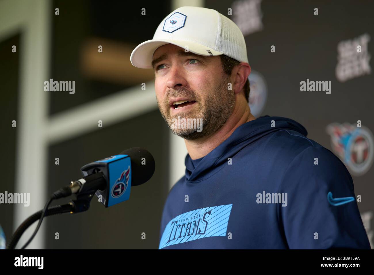 Tennessee Titans head coach Brian Callahan speaks during a news ...
