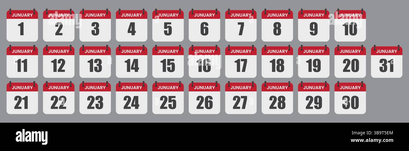 January Calendar Days Full Month Set, Dates 1st to 31st Vector ...