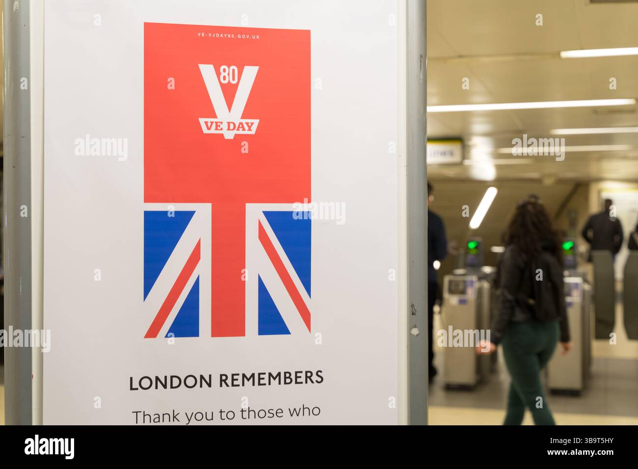 Poster for 80th VE Day , victory of Europe Day, seen at the entrance to ...