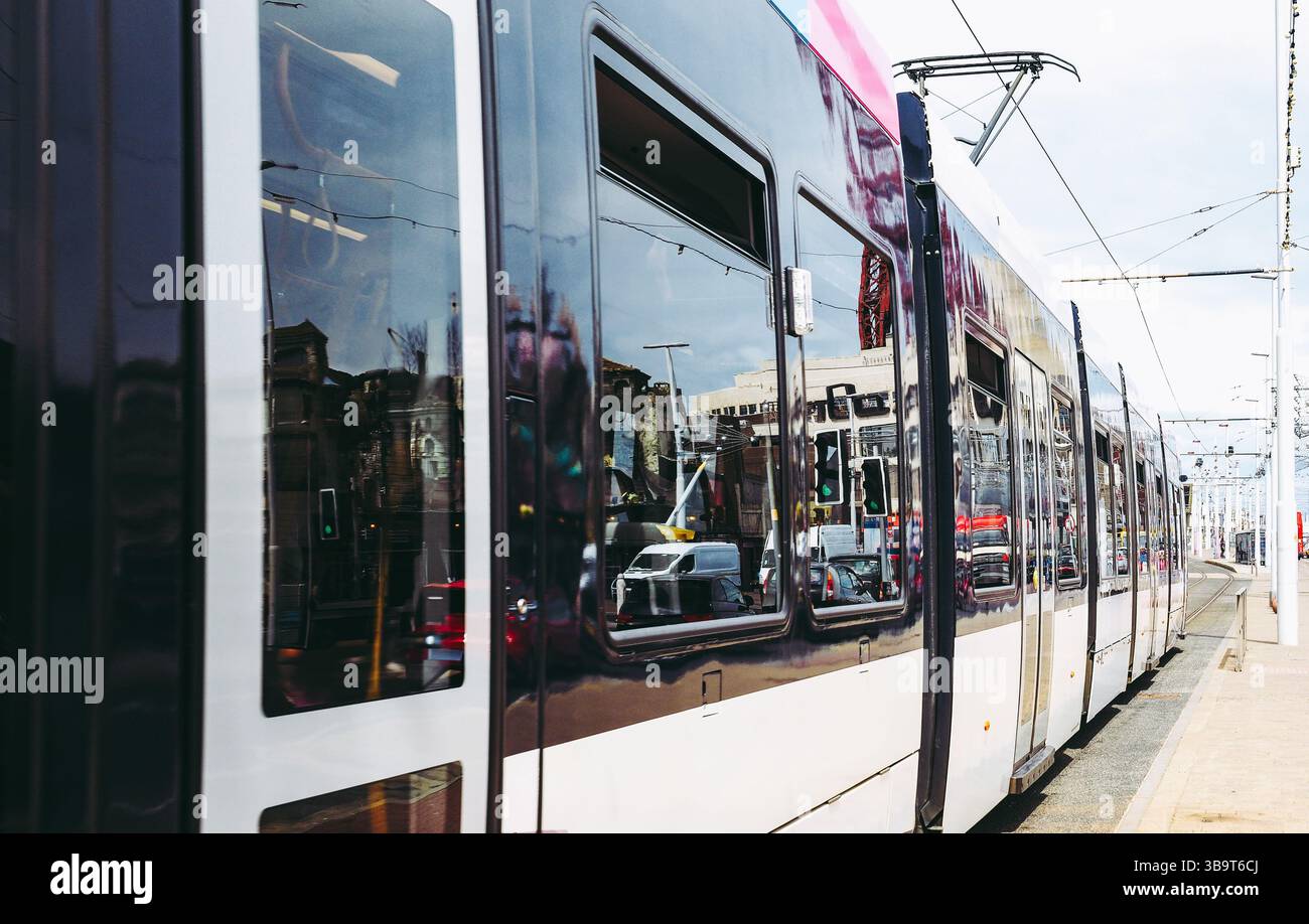 tramway streetcar trolley vehicle at stop platform Stock Photo - Alamy